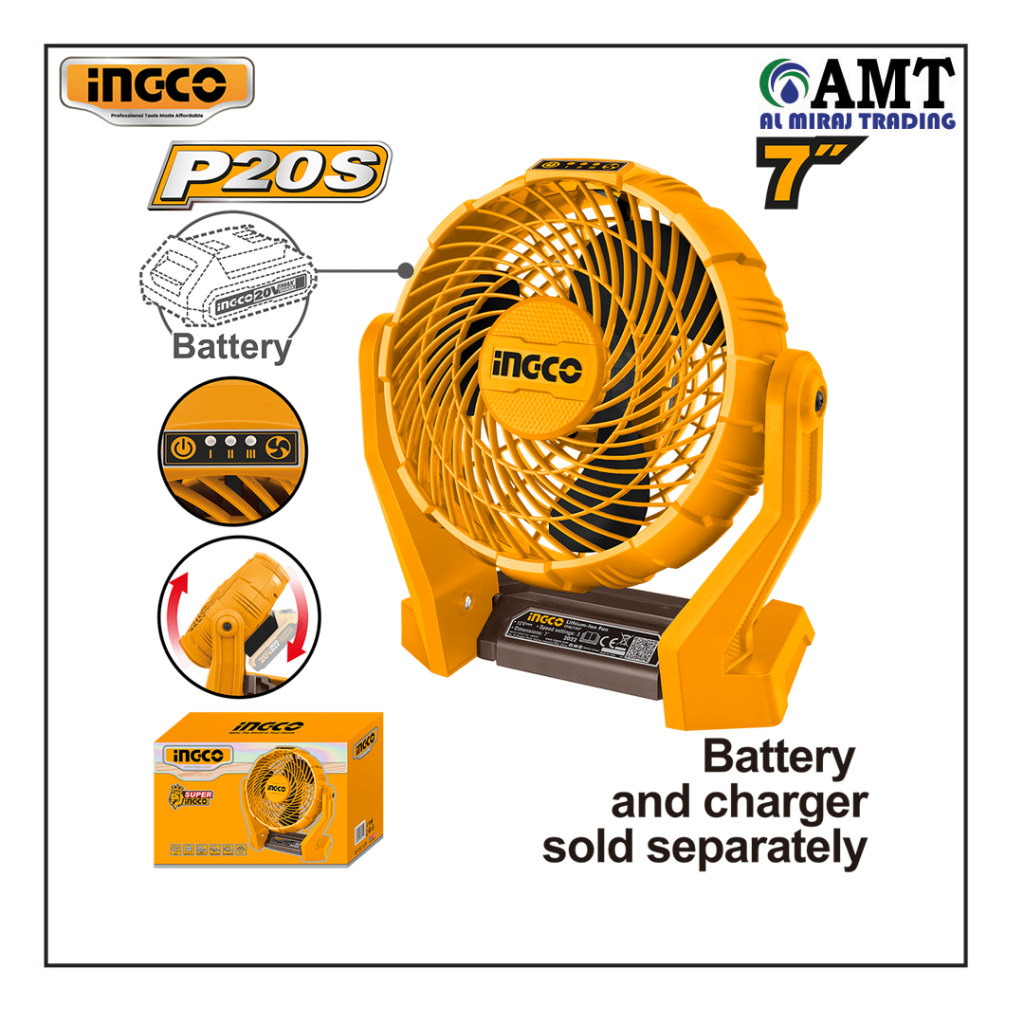 INGCO Cordless fan - CFALI2007 | Al Miraj Trading