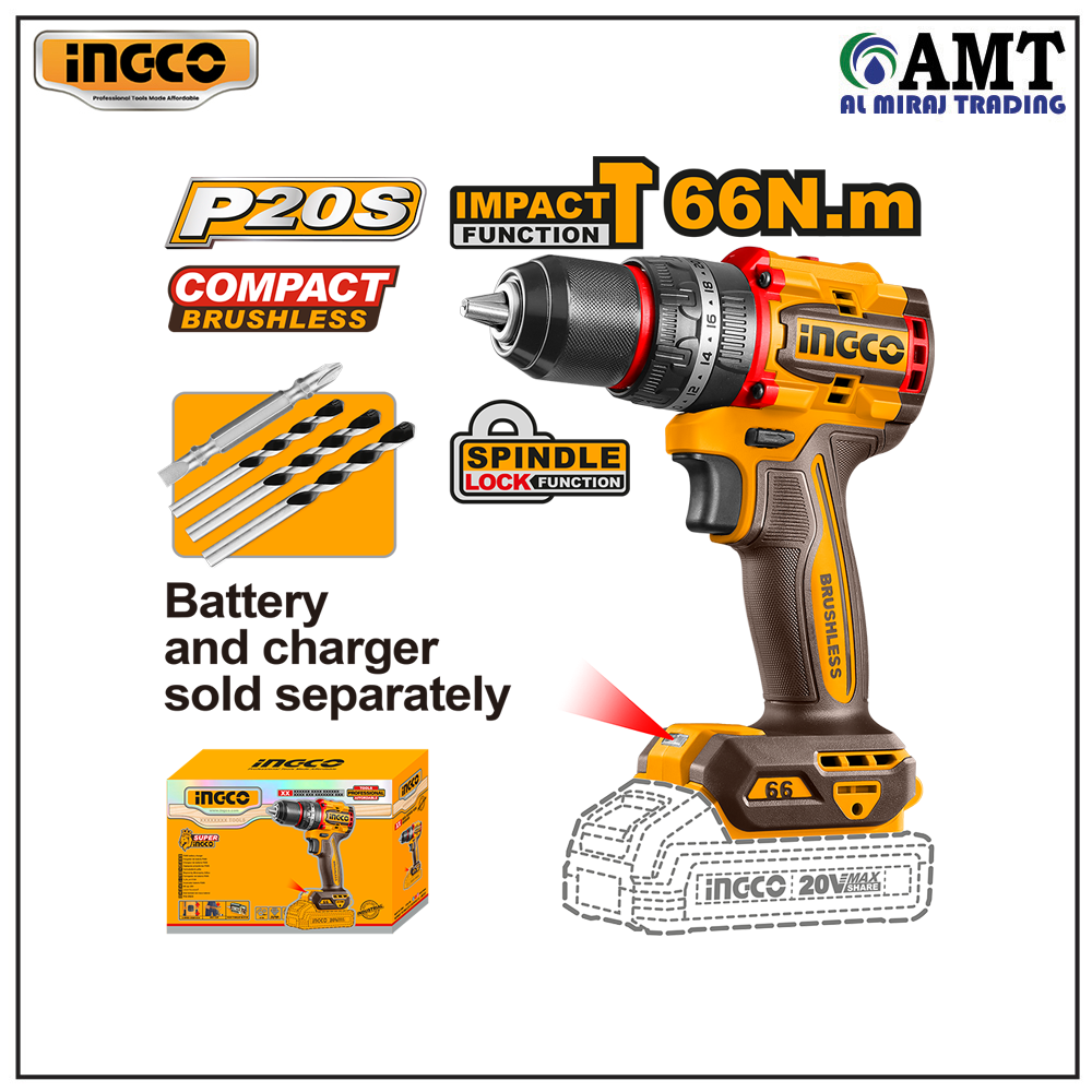 INGCO Compact Brushless Cordless Impact Drill - CIDLI206681 | Al Miraj ...